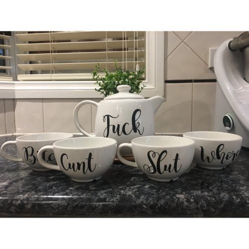 Inappropriate Tea Cup and Tea Pot Set - Dazzling Decals and Designs