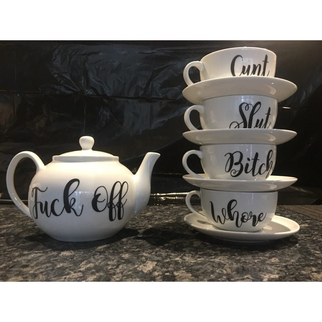 Inappropriate Tea Cup and Tea Pot Set – Dazzling Decals and Designs